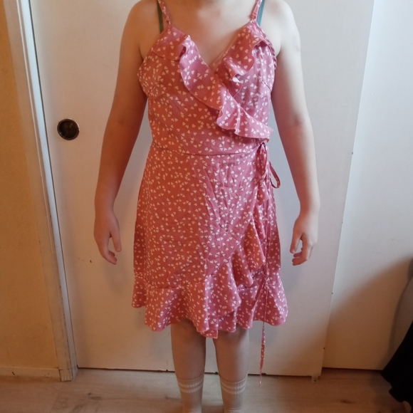 SHEIN | Dresses | Shein Dress Juniors Sz L Pink Hearth Print Fully Wrap ...